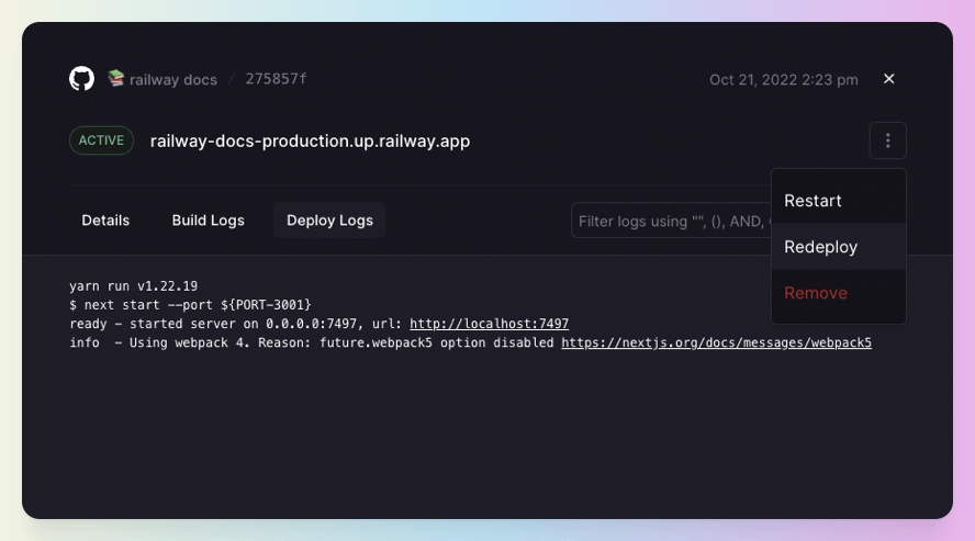 Deployment Actions | Railway Docs