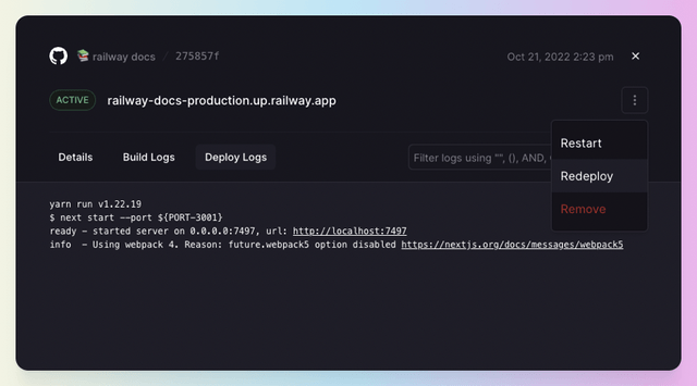 Deployment Actions | Railway Docs
