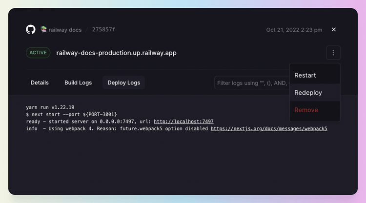 Deployment Actions | Railway Docs