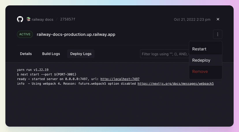 Deployment Actions | Railway Docs